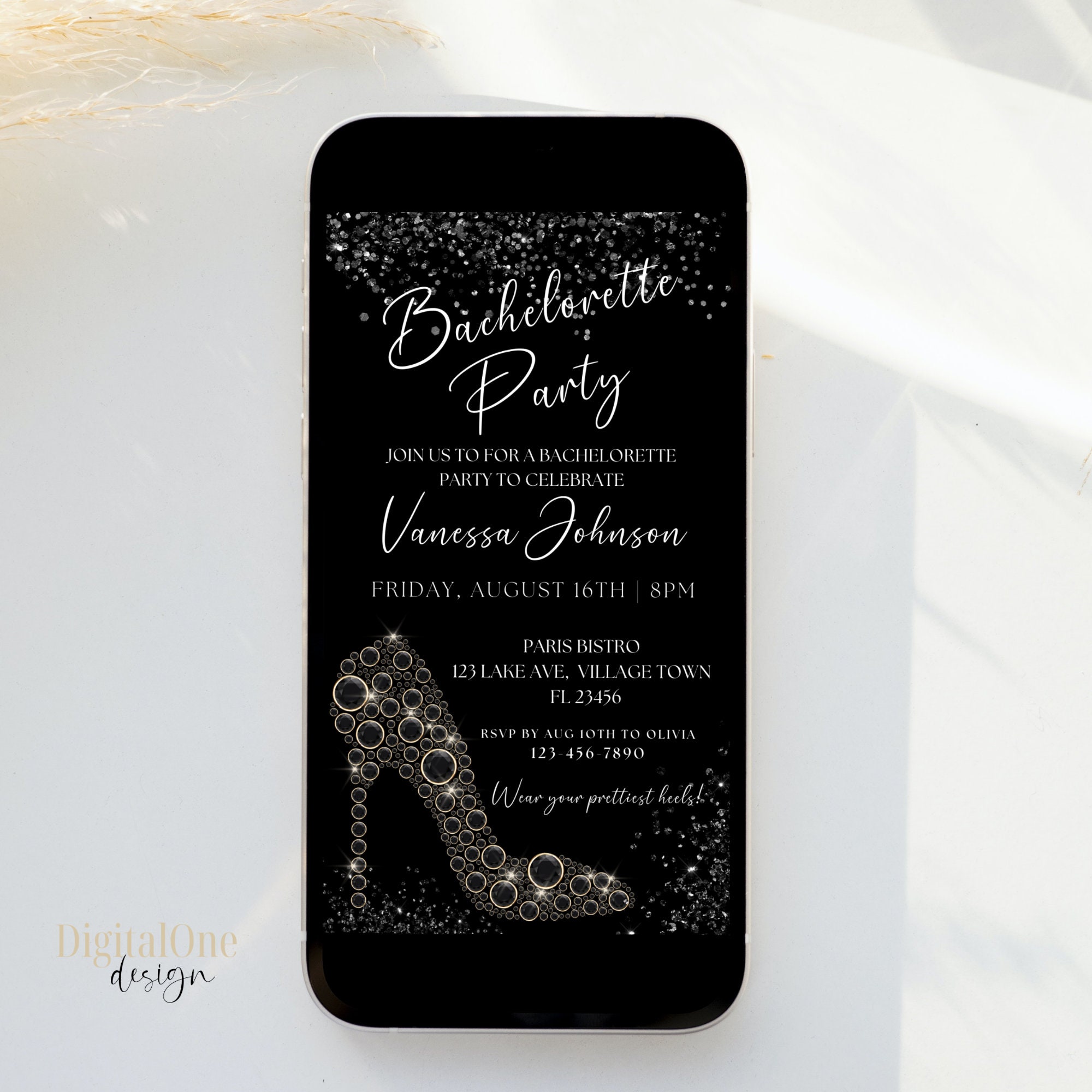 Editable Bachelorette Party Invitation Digital, Elegant High Heel With ...
