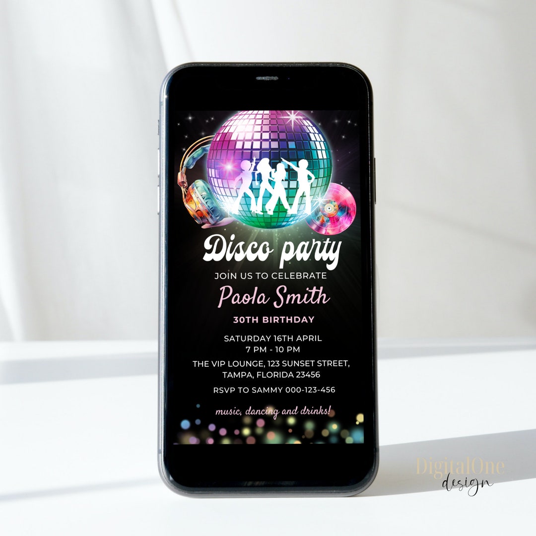 Disco Party Birthday Invitation, 70s 80s Themed Party Invite for ...