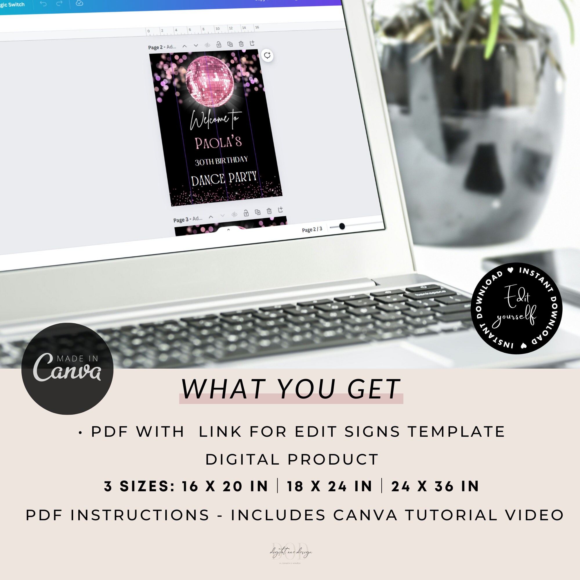 Disco Ball Welcome Sign, Custom Birthday Party Entrance Sign, Pink ...