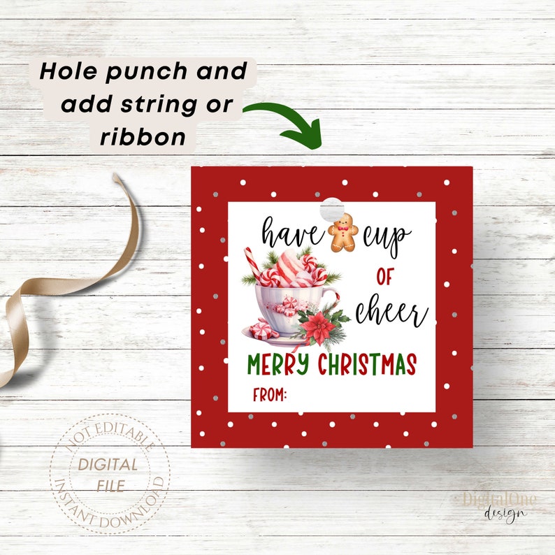 Printable Have a Cup of Cheer Tag, Christmas Favor Gift Tag, Holiday ...