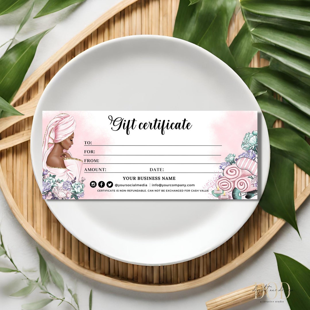 Spa Beauty Makeup Gift Certificate Template, Editable Gift Voucher for ...