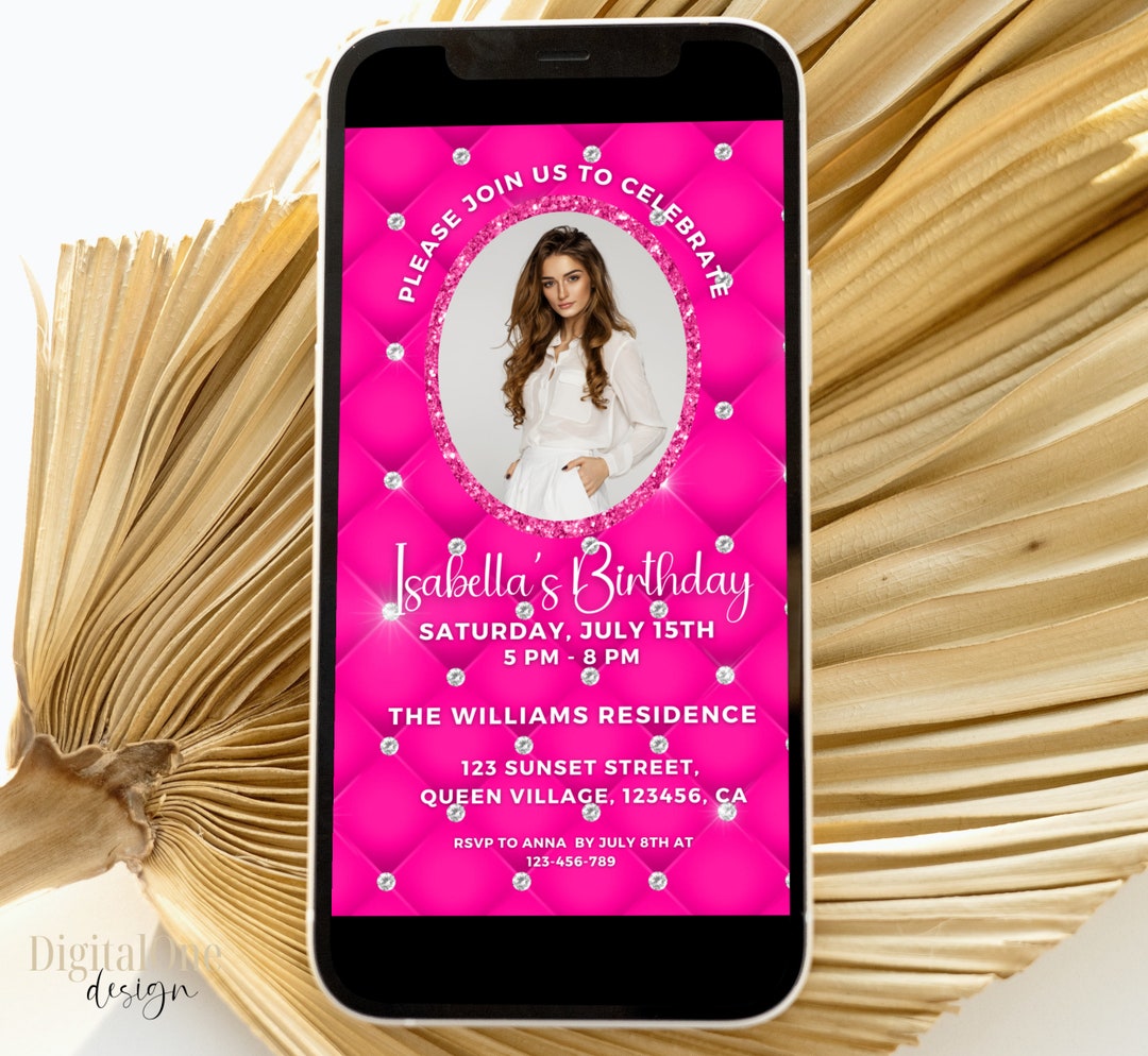 Electronic Birthday Invitation Template, Phone Party Invite, Pink ...