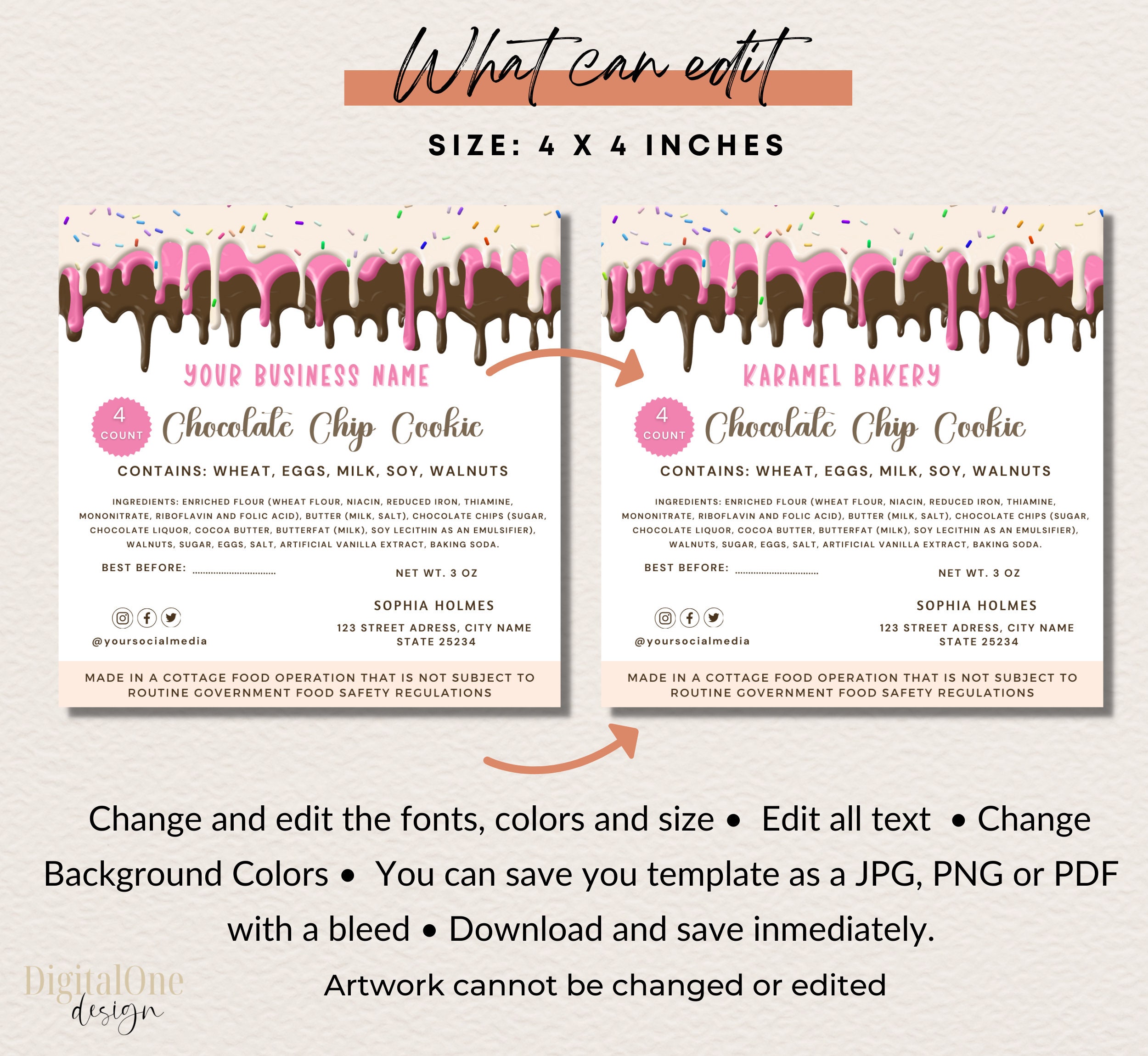 Cottage Food Label Template, Cookie Product Label, DIY Ingredient Label ...