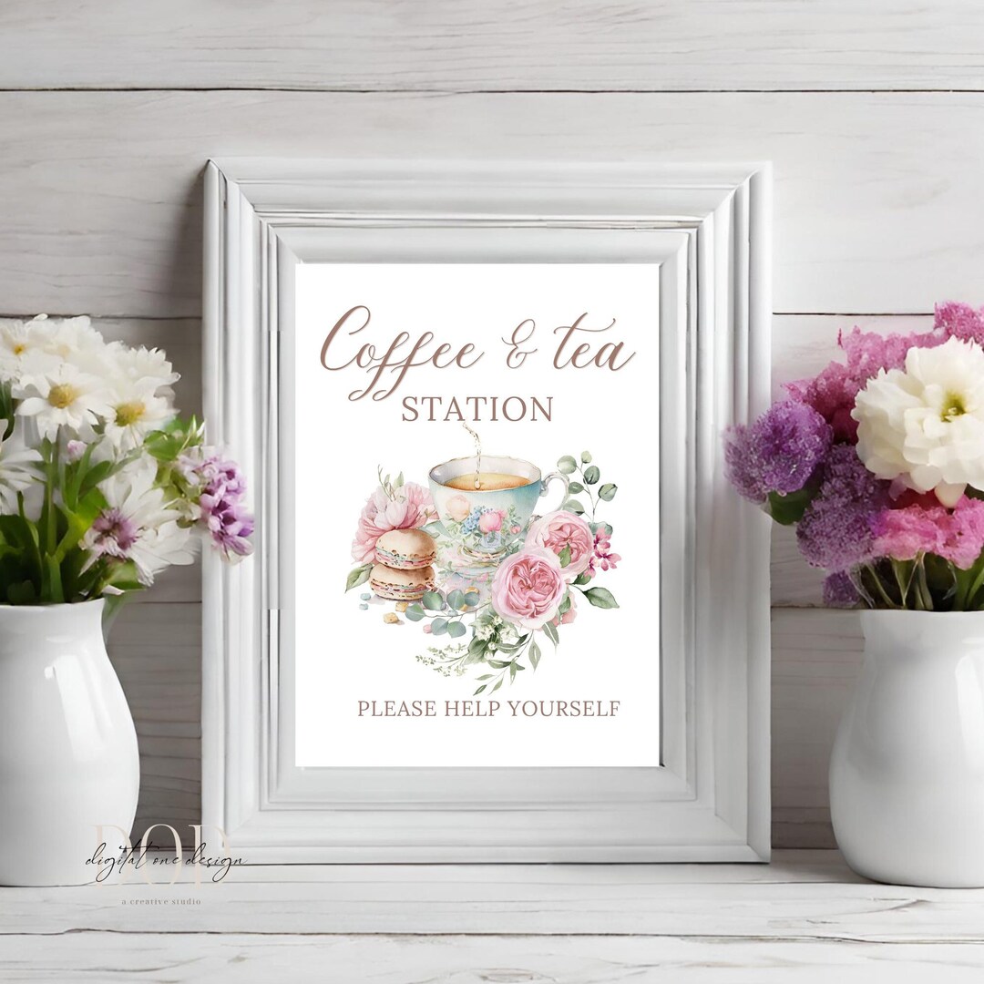 Antique Style Coffee & Tea Station Printable Sign, Elegant Home Café ...