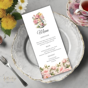 Elegant Blush Pink Floral Menu Template, Roses Tea Party Menu, Garden ...