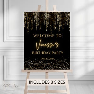 Editable Black Gold Welcome Sign, Gold Light String, Birthday Party ...