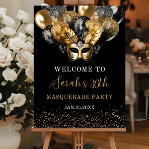 Masquerade Party Welcome Sign Black and Gold Mask Welcome Sign ...