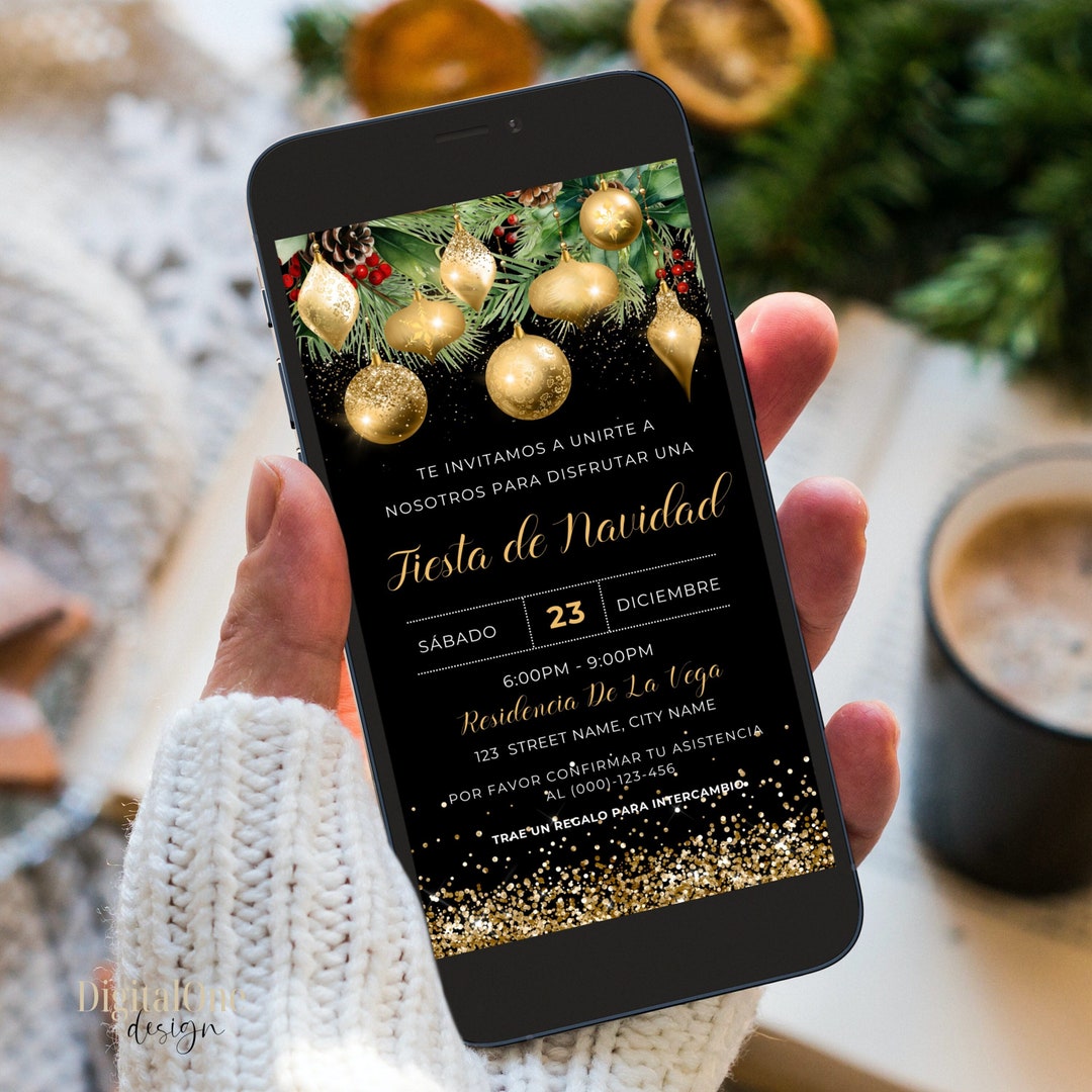 Spanish Christmas Party Electronic Invitation, Invitacion Fiesta De Navidad, Editable Spanish ...