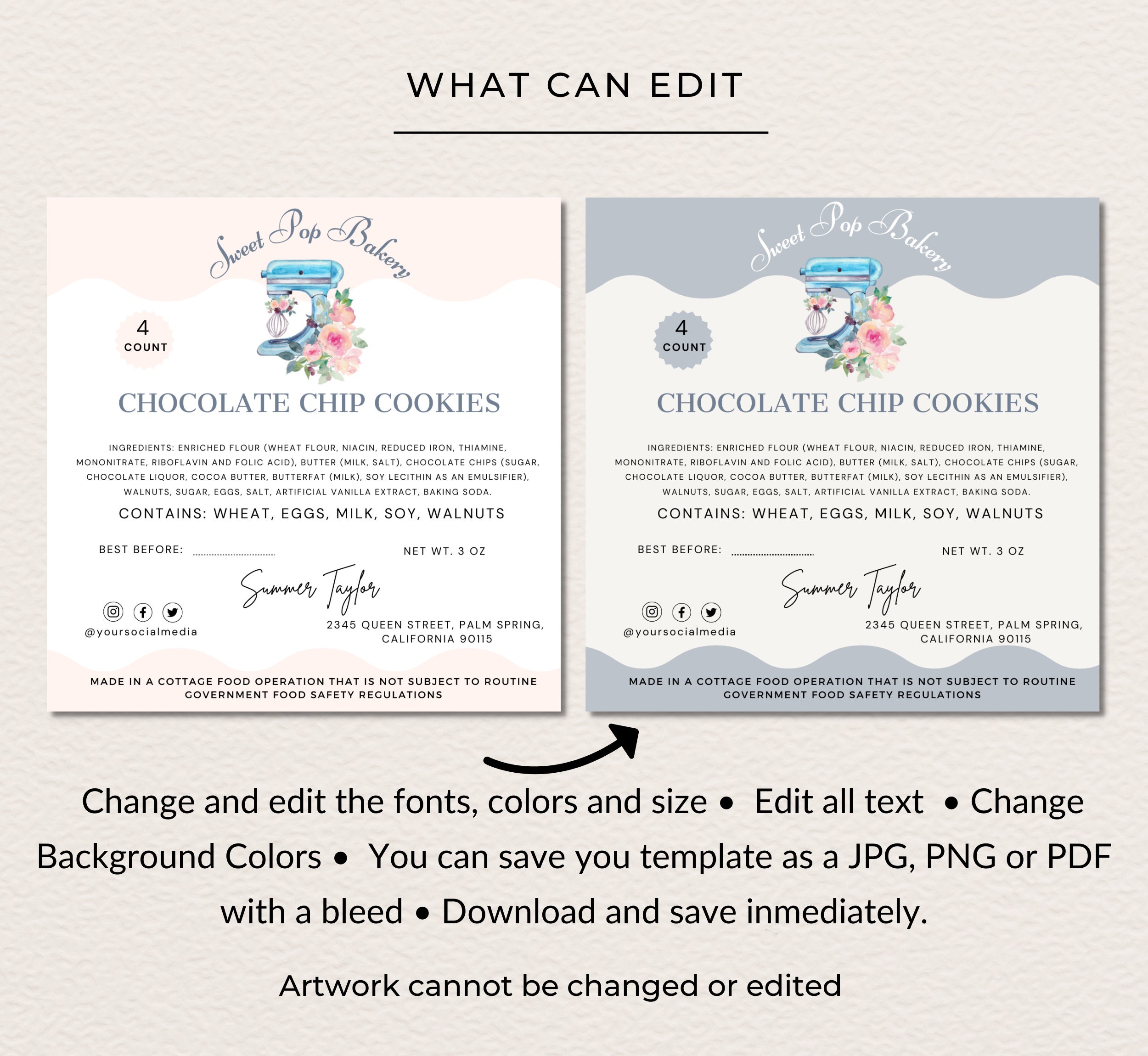Cottage Law Labels Template, Editable Ingredient Labels, Cottage Bakery ...