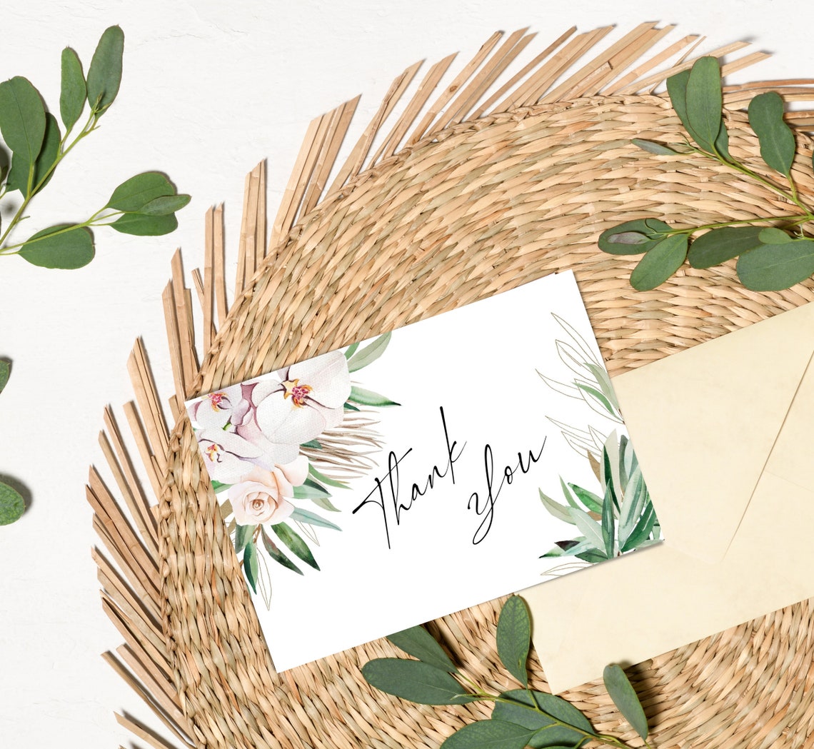 Boho Botanical Thank You Card Printable Thank You Card Flat - Etsy
