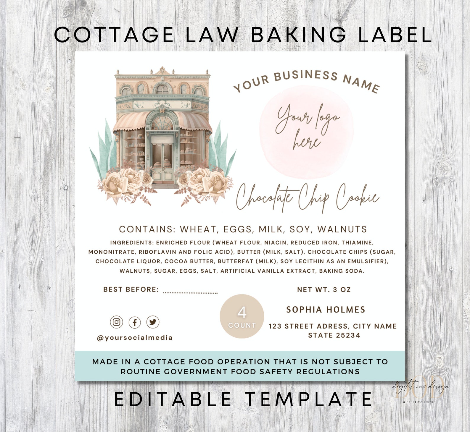 Cottage Law Labels Bakery Template, Little Shop Bakery, Editable ...