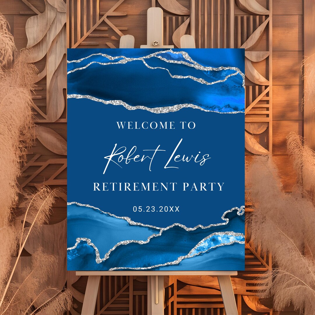Royal Blue and Silver Retirement Party Welcome Sign, Elegant Entryway ...