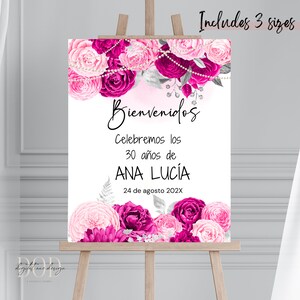 Spanish Birthday Welcome Sign, Poster De Bienvenidos, Hot Pink Floral ...