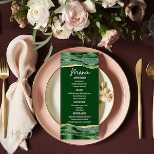 Green and Gold Menu Card Template, Editable Birthday Dinner Menu ...