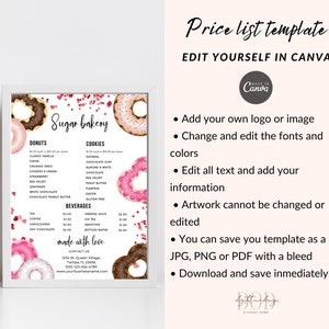 Donuts Valentine's Price List Template, Sweet Bakery Menu Template ...
