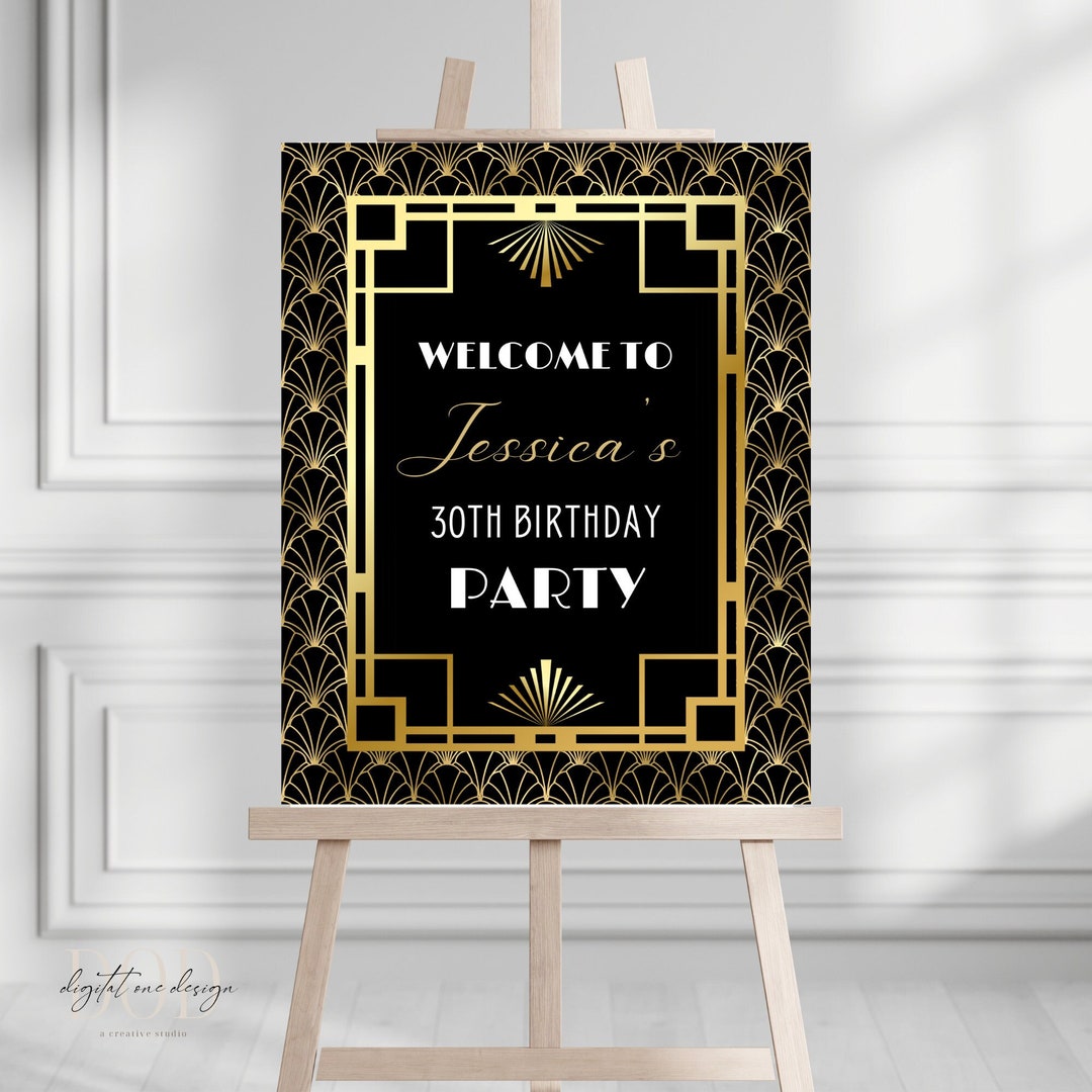 Art Deco Birthday Party Welcome Sign, Gatsby 1920's Themed, Luxury ...