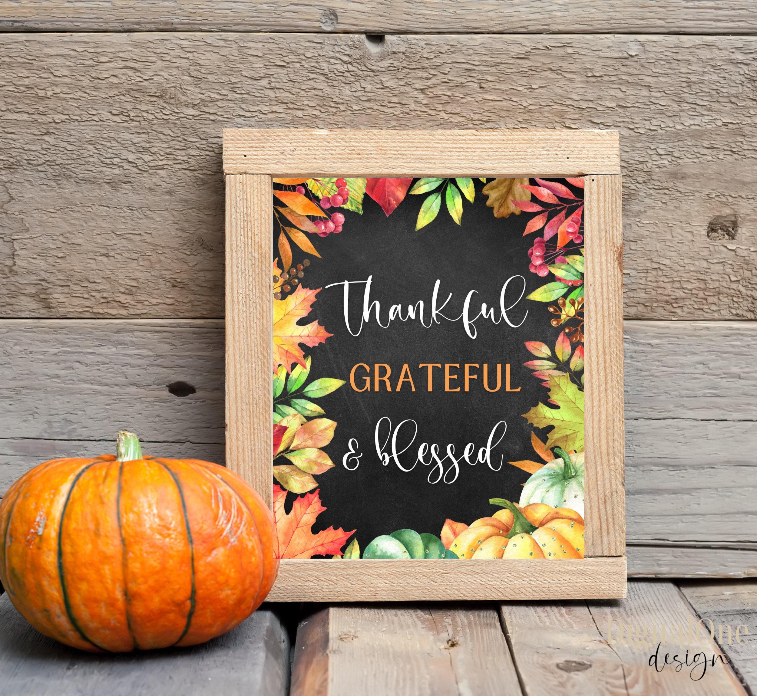 Printable Thankful Grateful Blessed Sign Fall Chalkboard - Etsy