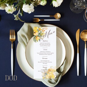 Floral Yellow Menu Card, Editable and Printable Template for Birthday ...