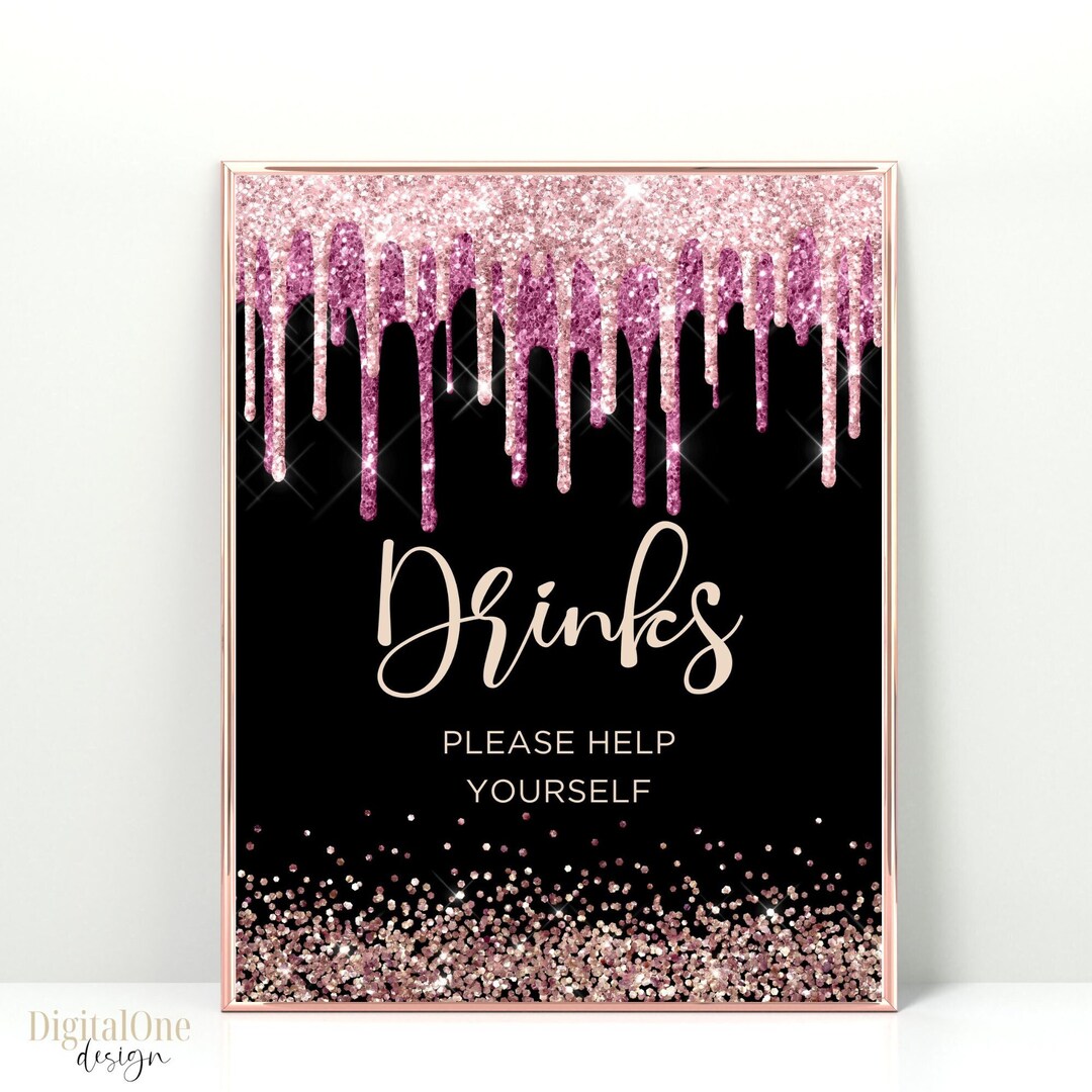 Shades of Pink Drinks Printable Sign, Birthday Party Beverage Sign ...