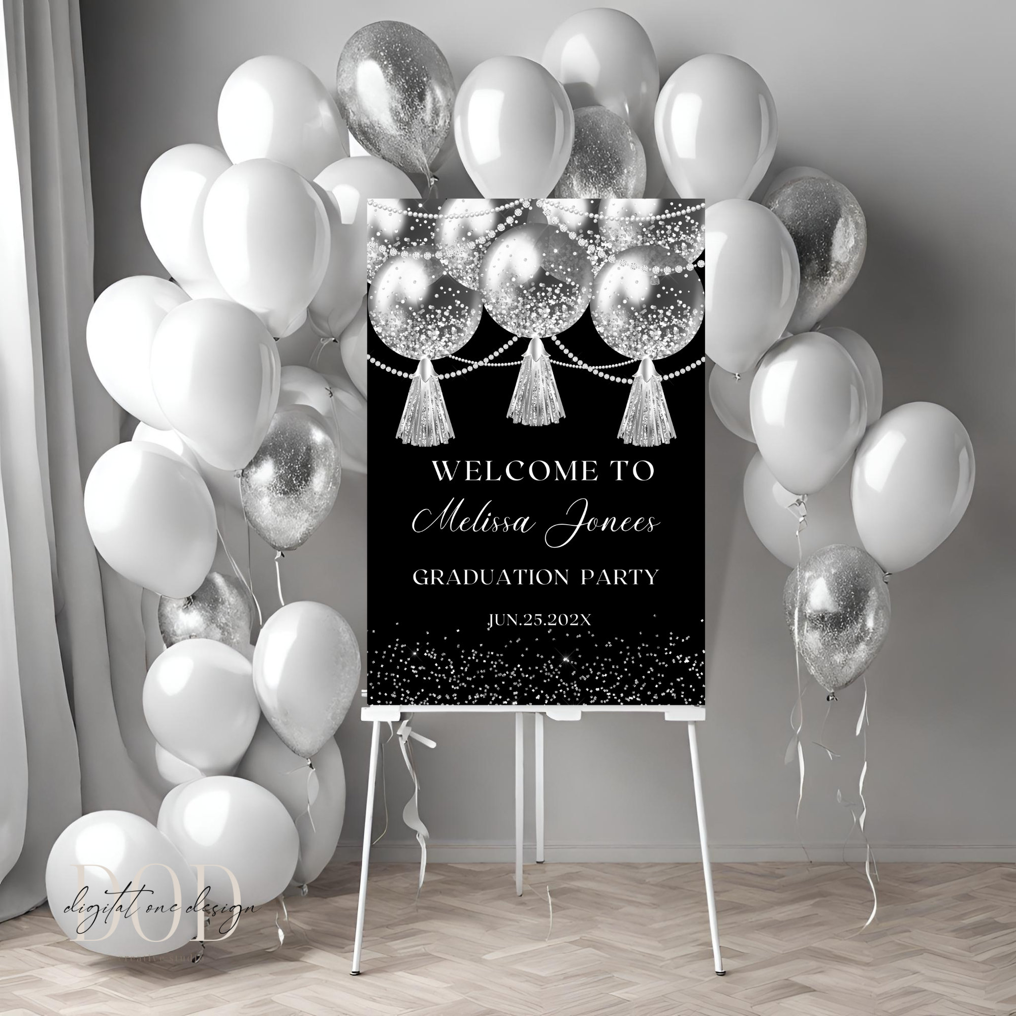 Editable Graduation Party Welcome Sign, Perfect for Black and Silver ...