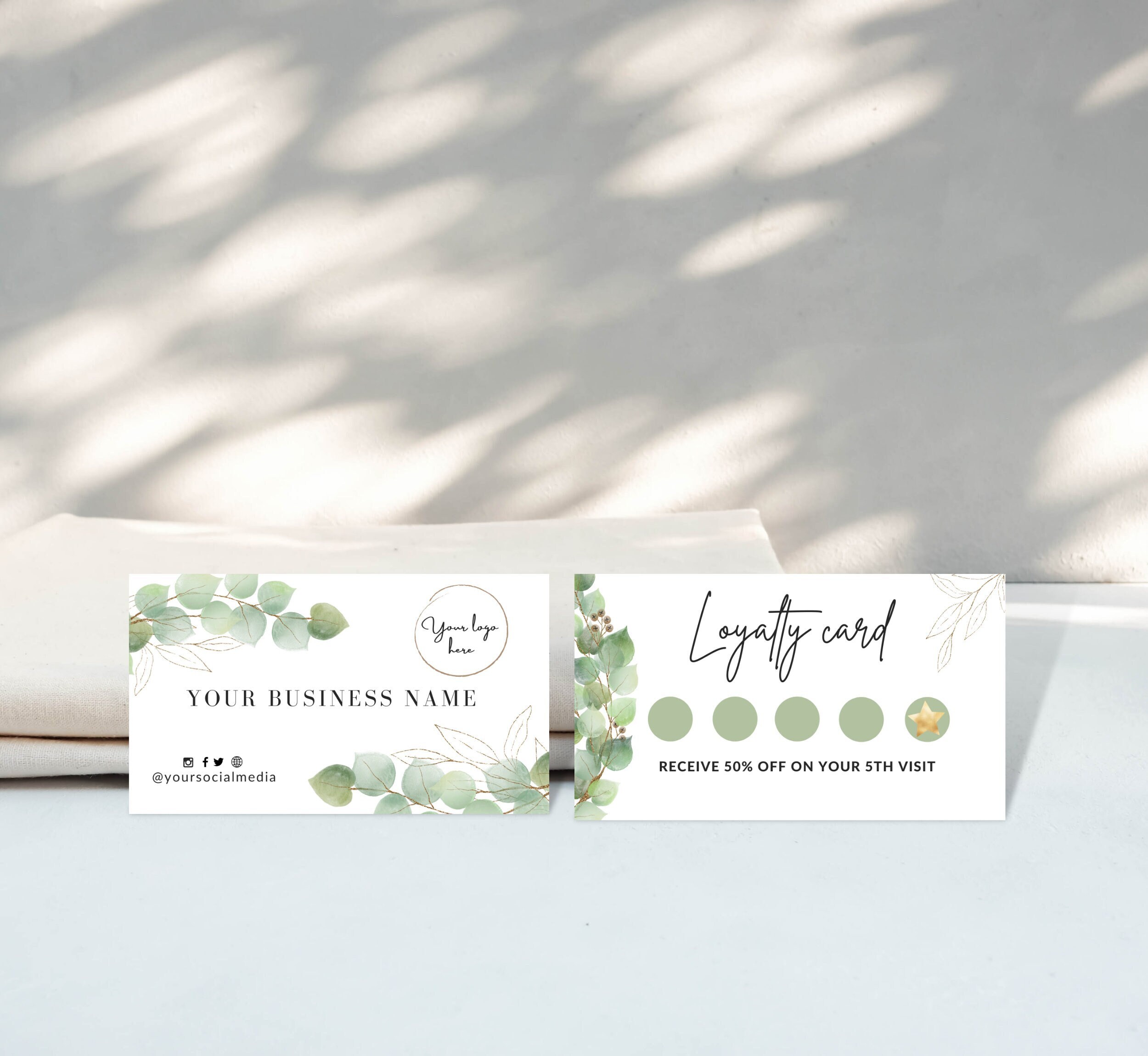 Editable Loyalty Card Template, Printable Reward Punch Card, Greenery ...