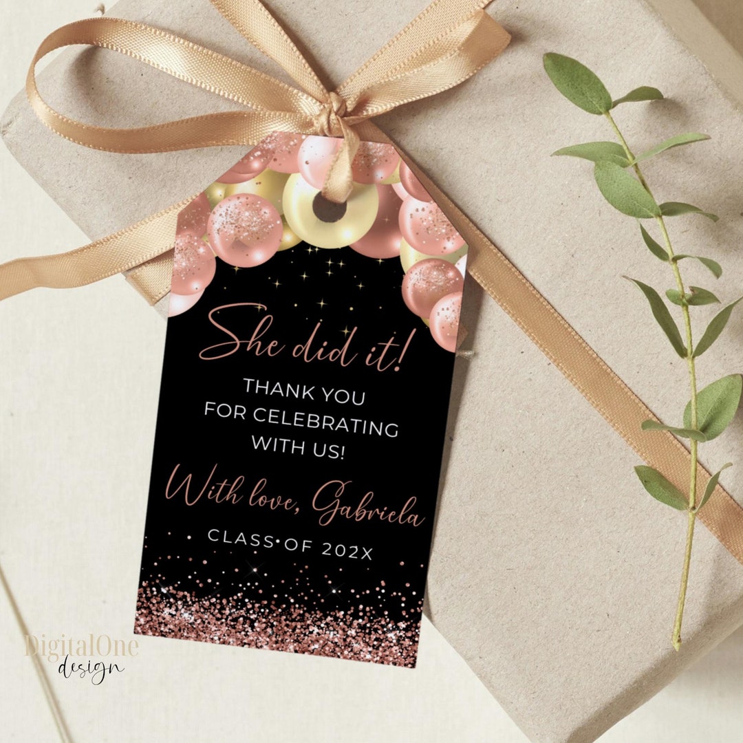 Editable Graduation Thank You Tags Printable, Elegant Rose Gold ...