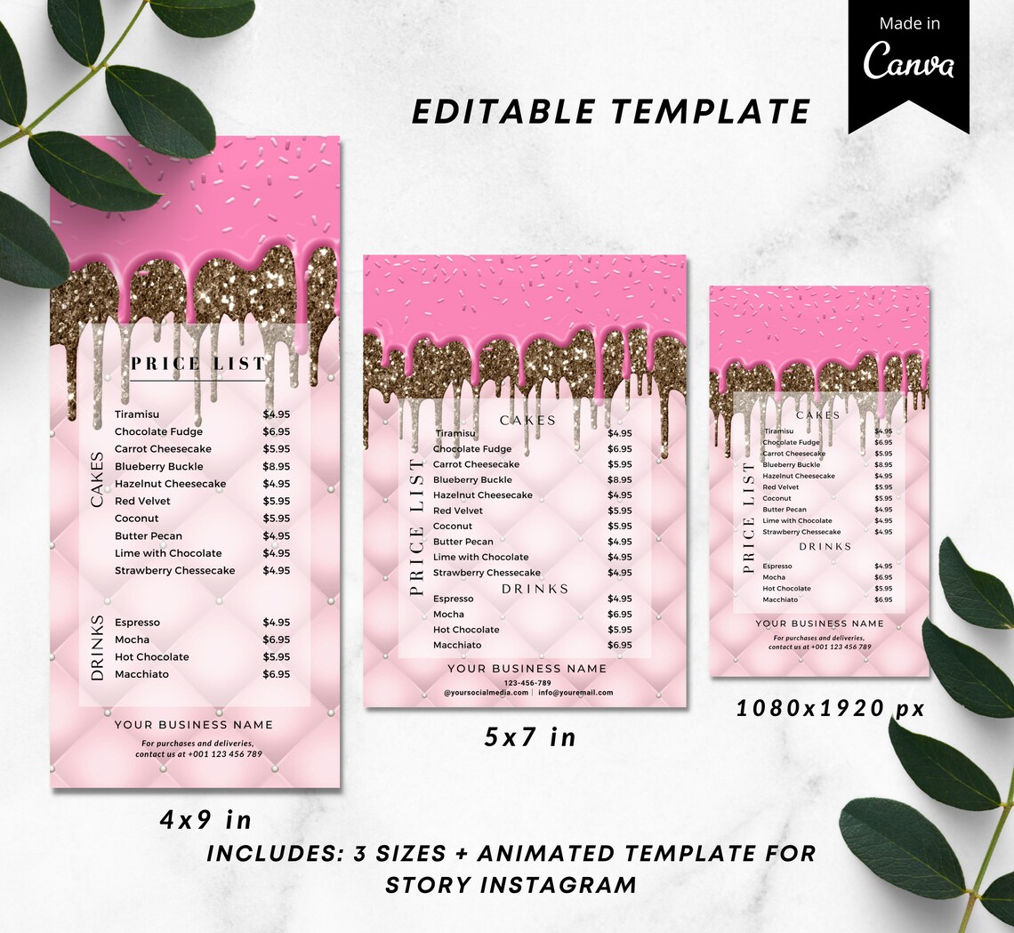 Bakery Sweet Cake Price List Template Editable Menu Coffee | Etsy