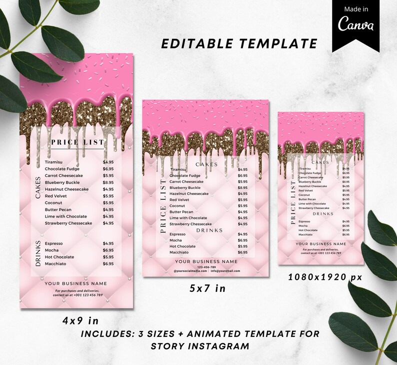 Bakery Sweet Cake Price List Template Editable Menu Coffee | Etsy