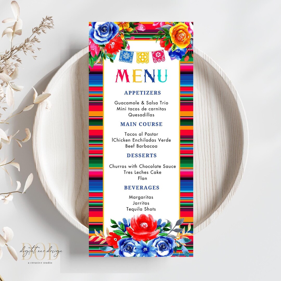 Editable Mexican Fiesta Menu Card Template, Colorful Menu, Mexican ...
