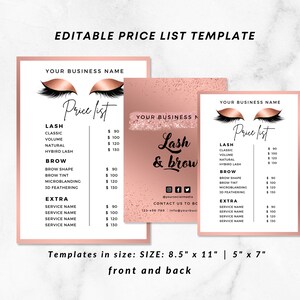 Lash Price List Template, Price List Flyer, Editable Price List Acrylic ...