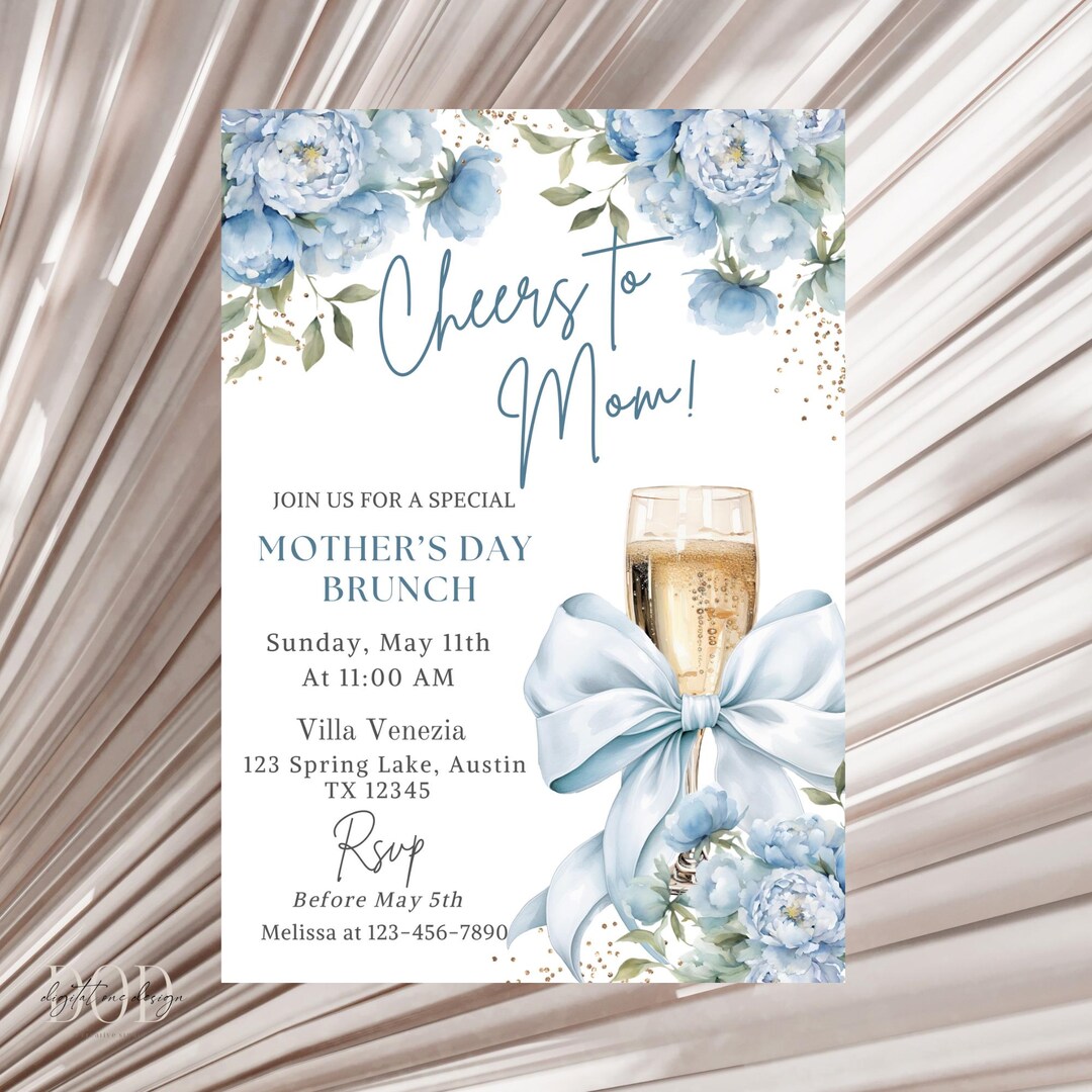 Elegant Dusty Blue Mother's Day Invitation, Dusty Blue Floral Brunch ...
