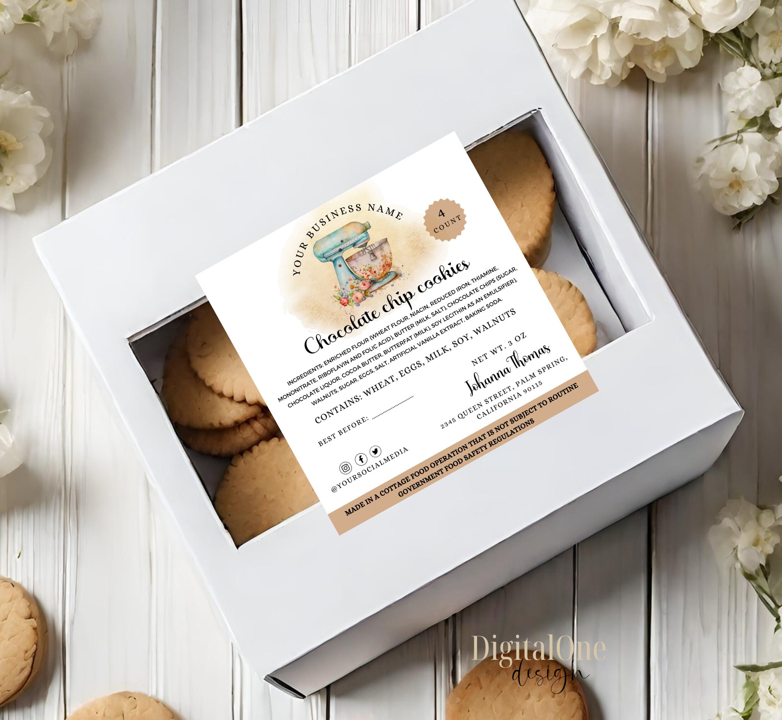 Editable Cottage Law Label Template, Cottage Bakery Label, Blue Mixer ...