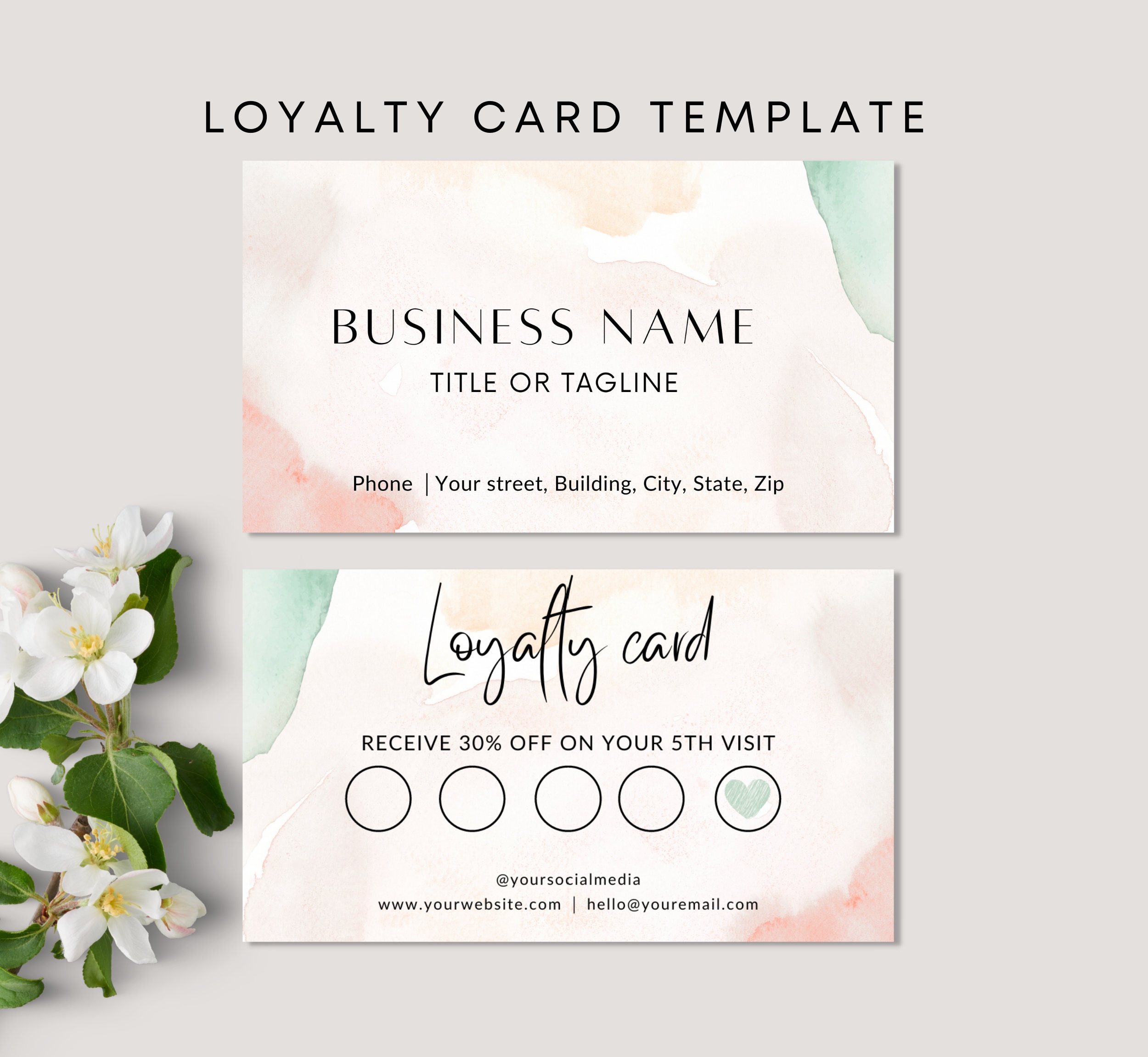 Editable Loyalty Card Template, Rewards Card, Punch Loyalty Card, DIY ...