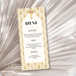Elegant Art Deco Menu Card Template, Gold and White Menu, Gatsby 1920s ...