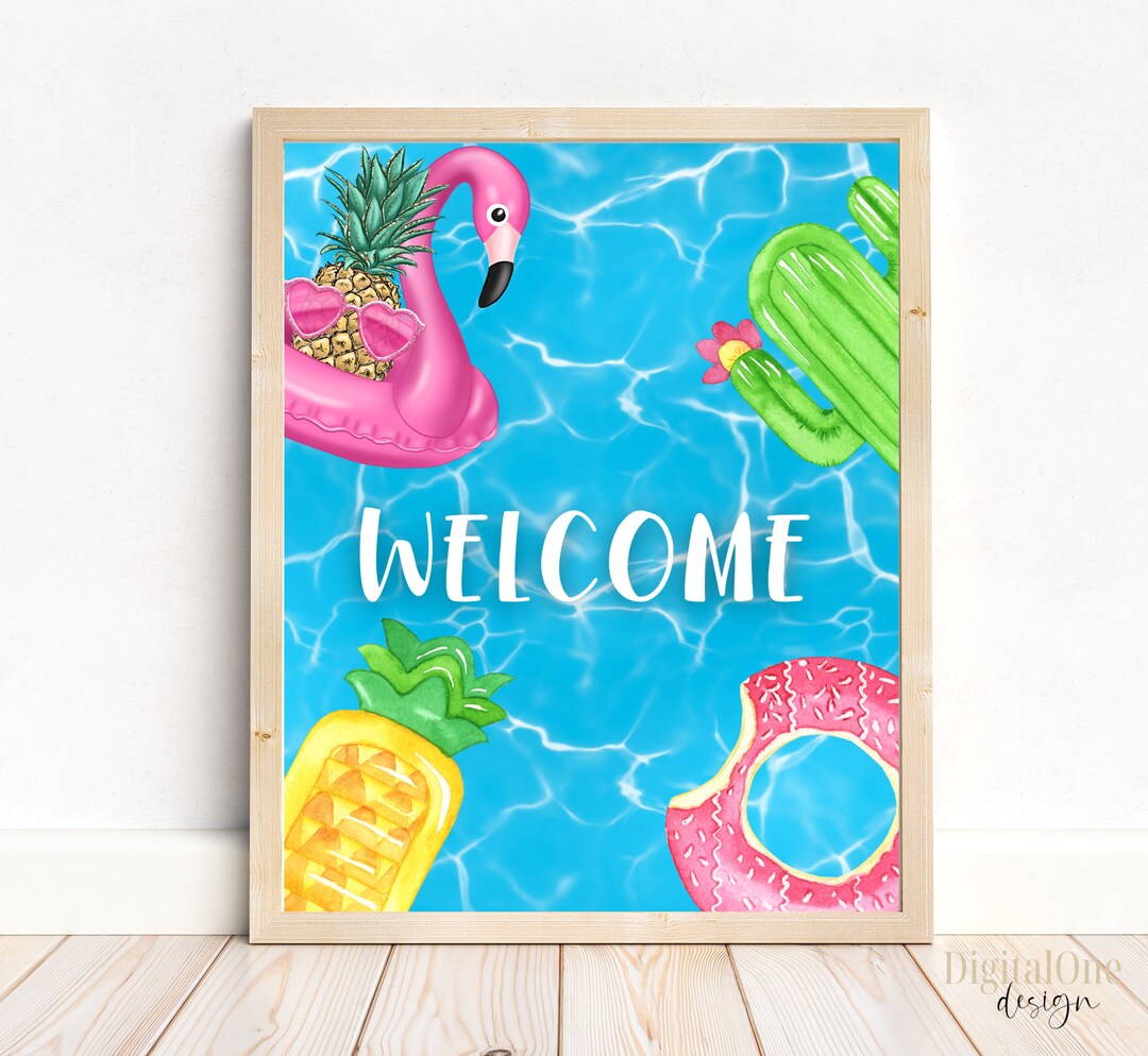 Pool Party Welcome Sign, Pool Party Printable Signs, Swimming Party ...