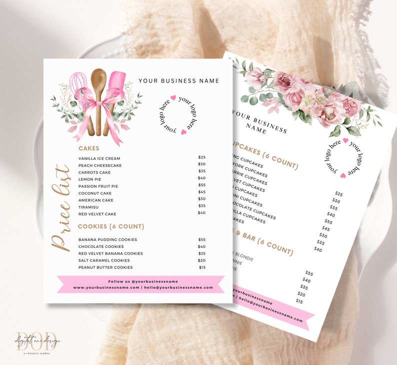 Editable Bakery Price List Template, Printable Price Guide for Cake ...
