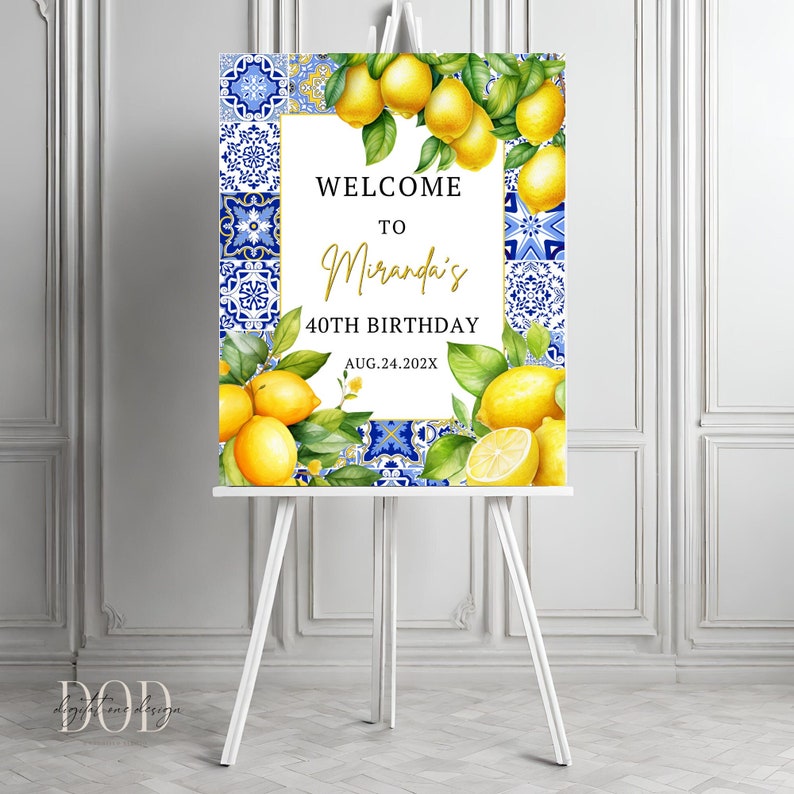 Amalfi Coast Inspired Welcome Sign, Editable Mediterranean Blue Tile ...