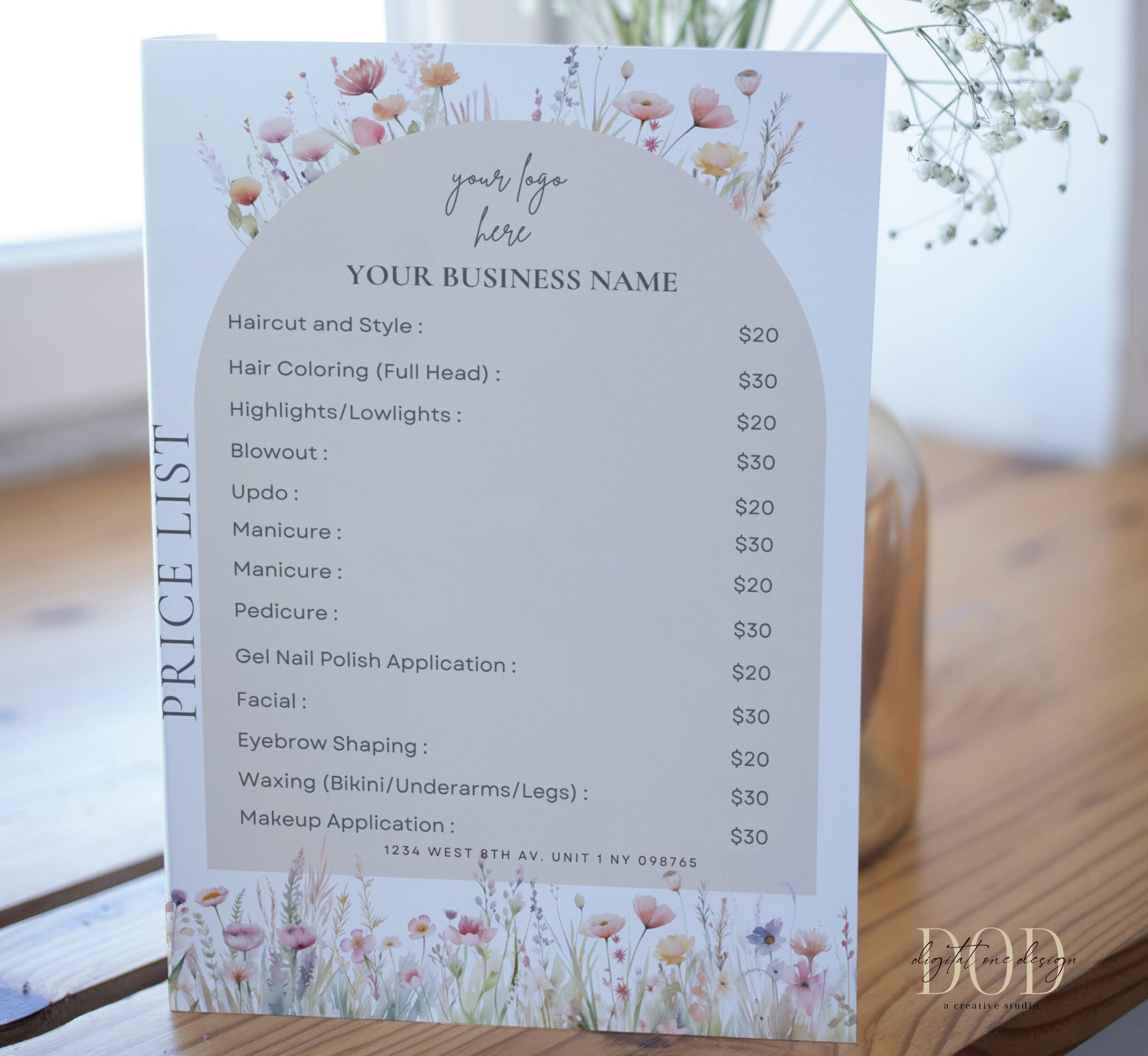 Modern Wild Floral Price List Template, Chic Menu Template for Small ...