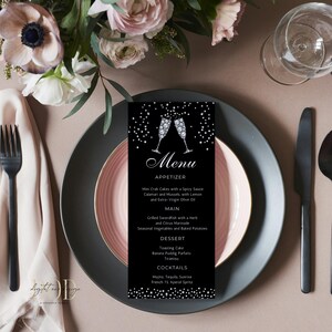 Diamonds Cups Menu Cards Template, Black & Silver Theme Celebration ...