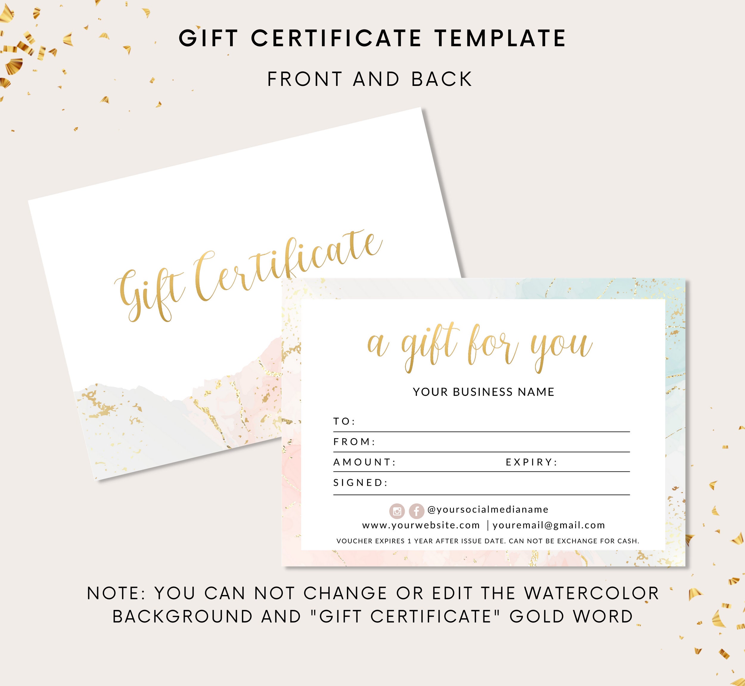 Editable Gift Certificate Template Watercolor Gift - Etsy