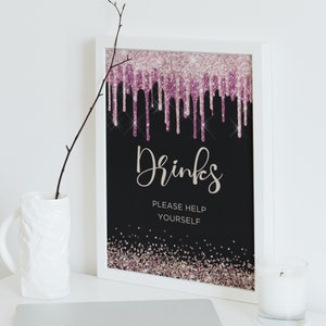 Shades of Pink Drinks Printable Sign, Birthday Party Beverage Sign ...