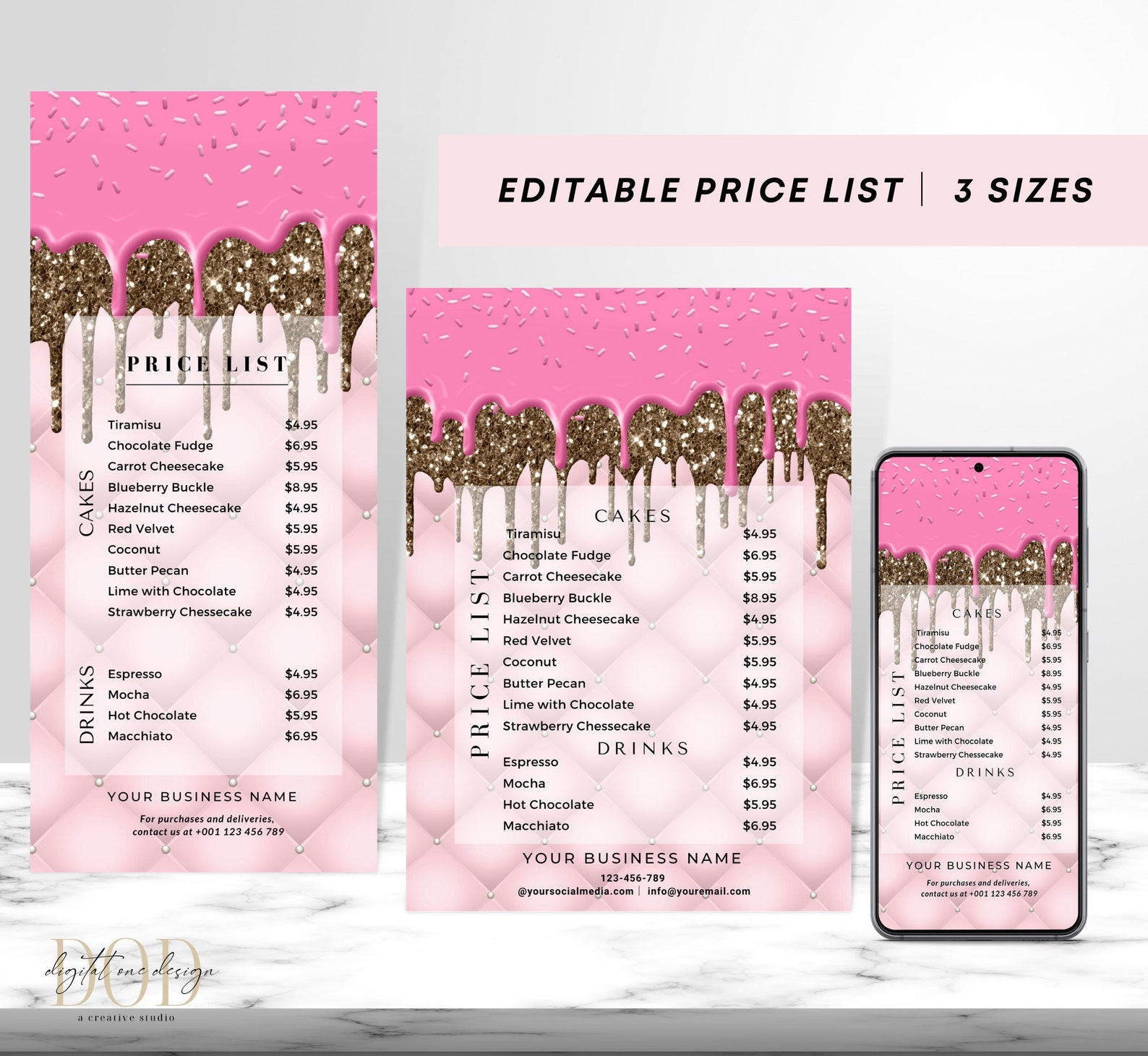 Bakery Sweet Cake Price List Template, Editable Menu Coffee Shop ...
