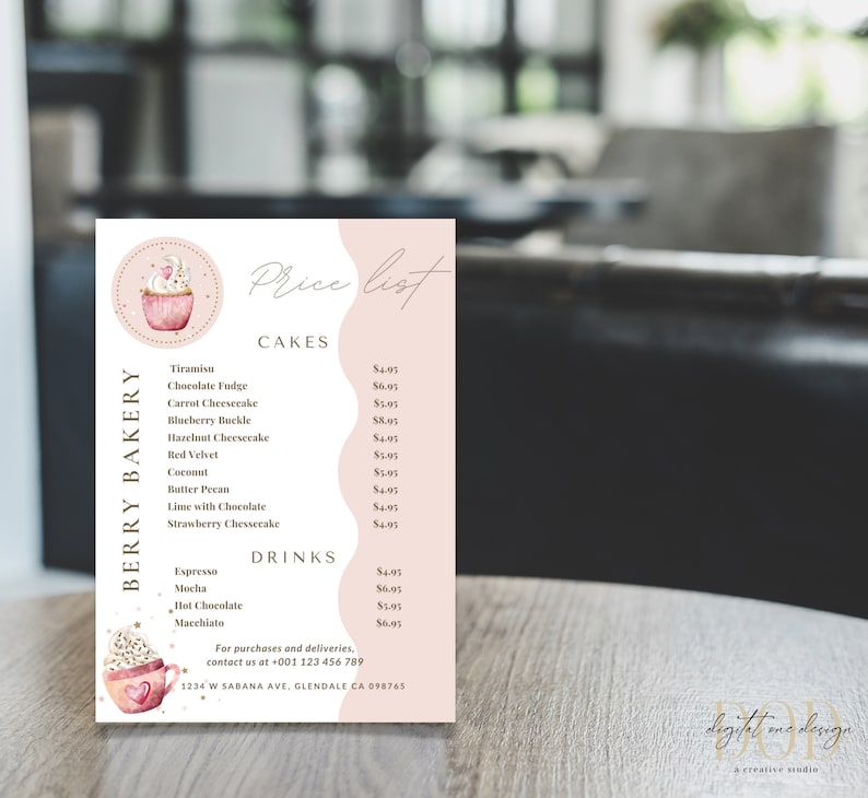Bakery Price List Editable Menu Template Business Pricing - Etsy