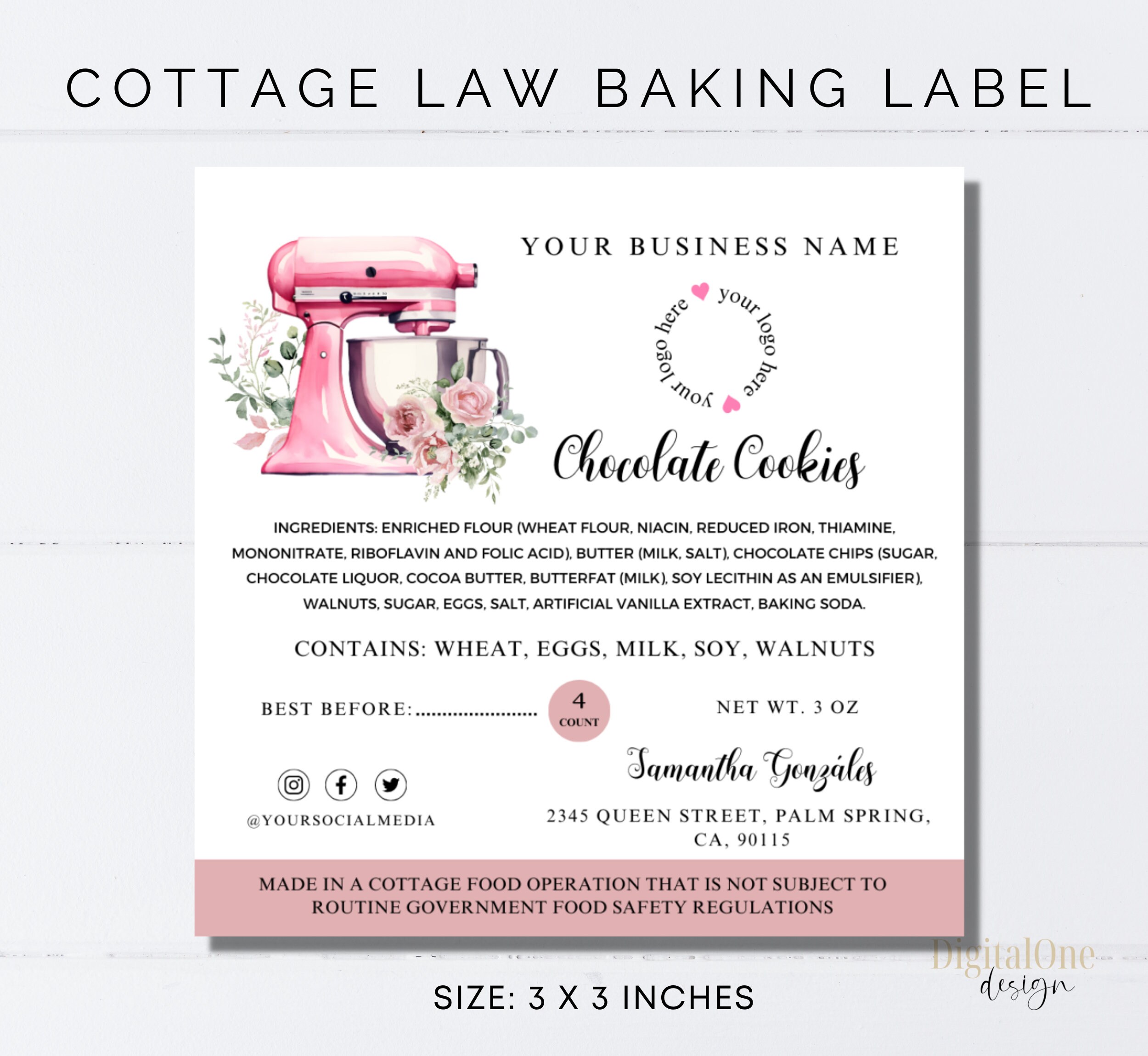 Editable Cottage Law Baking Labels Template, Pink Mixer Ingredient ...