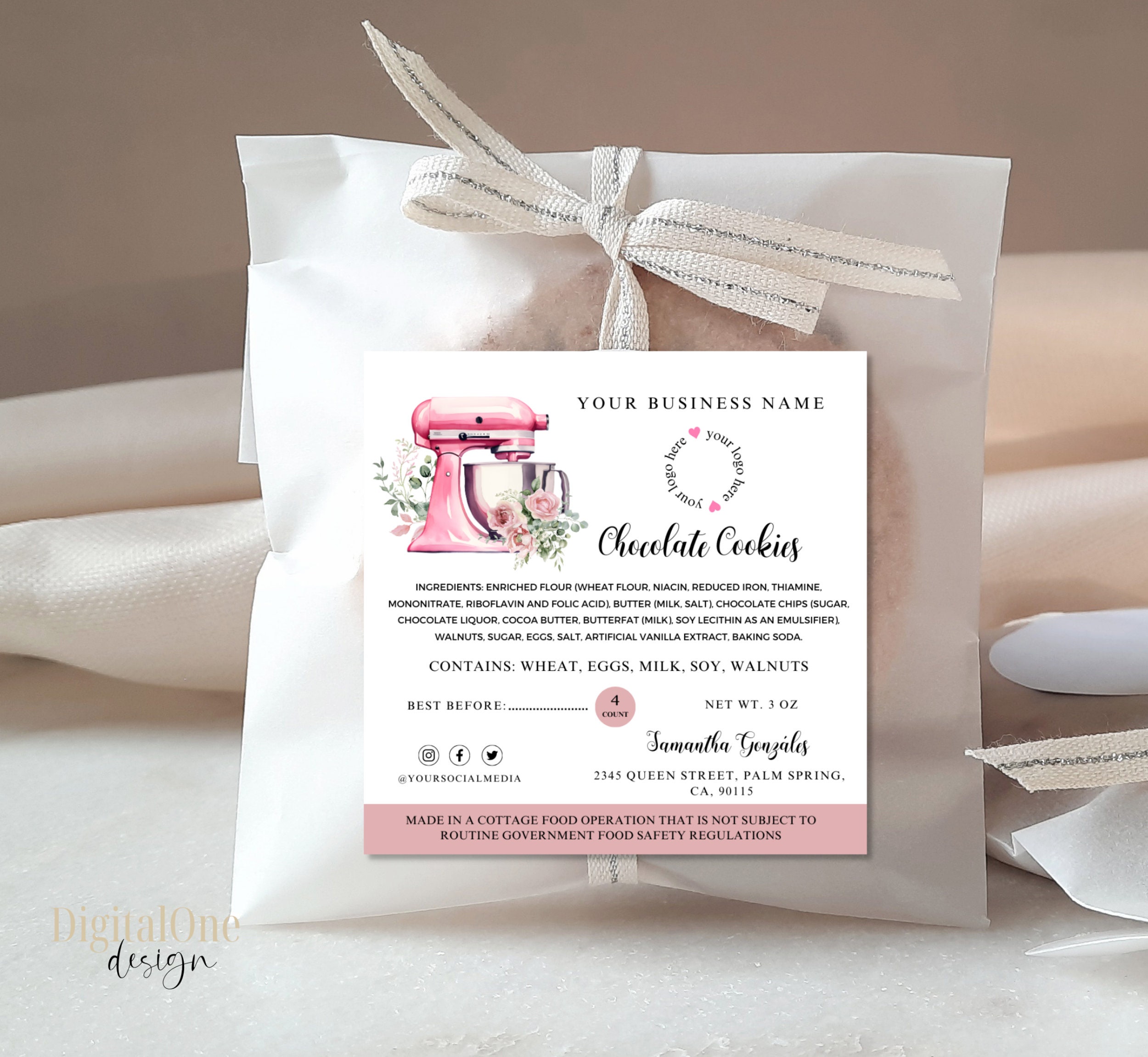 Editable Cottage Law Baking Labels Template, Pink Mixer Ingredient ...