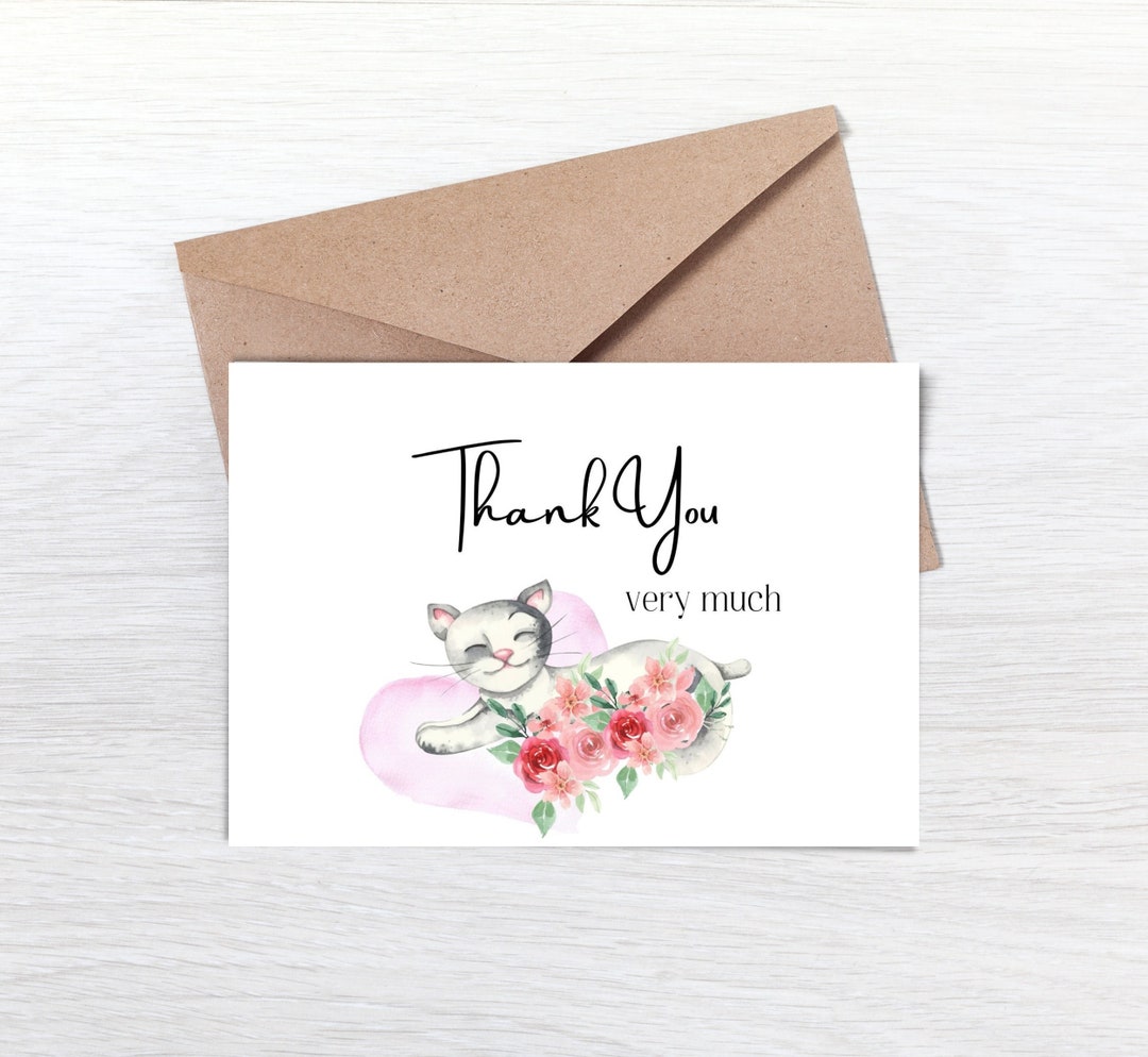 Cat Thank You Card, Digital Download, Cat Thank You Cards Blank, Cat ...