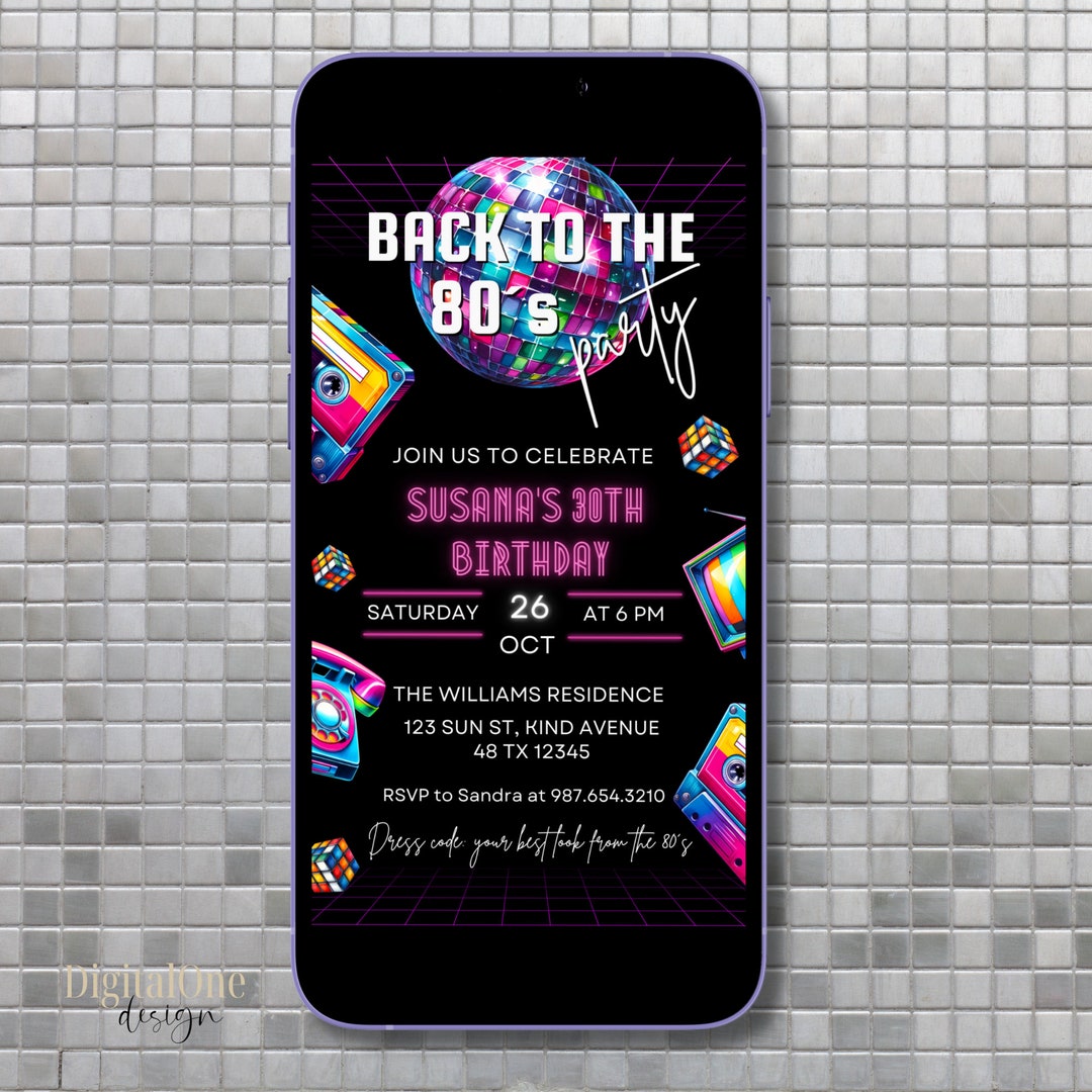 Back to the 80s Birthday Invitation, Throw Neon Glow Disco Dance ...