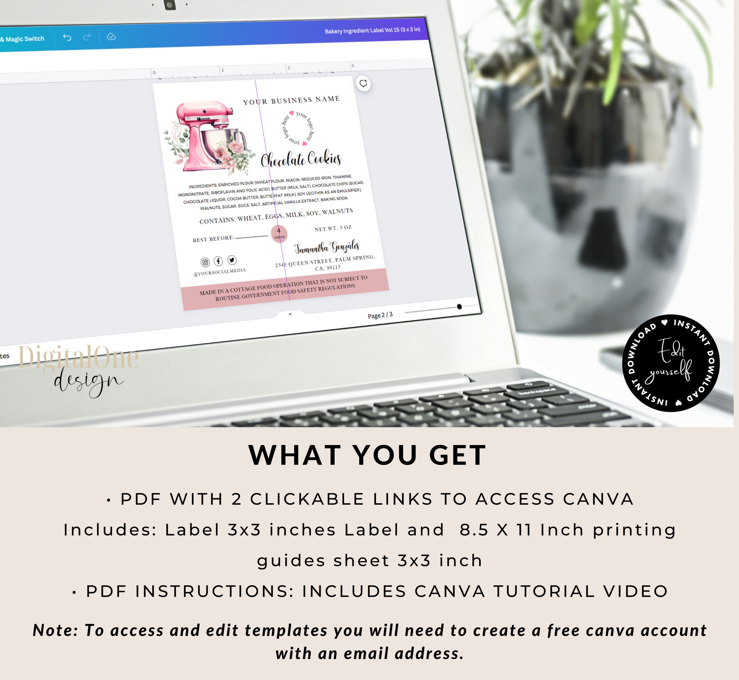 Editable Cottage Law Baking Labels Template, Pink Mixer Ingredient ...