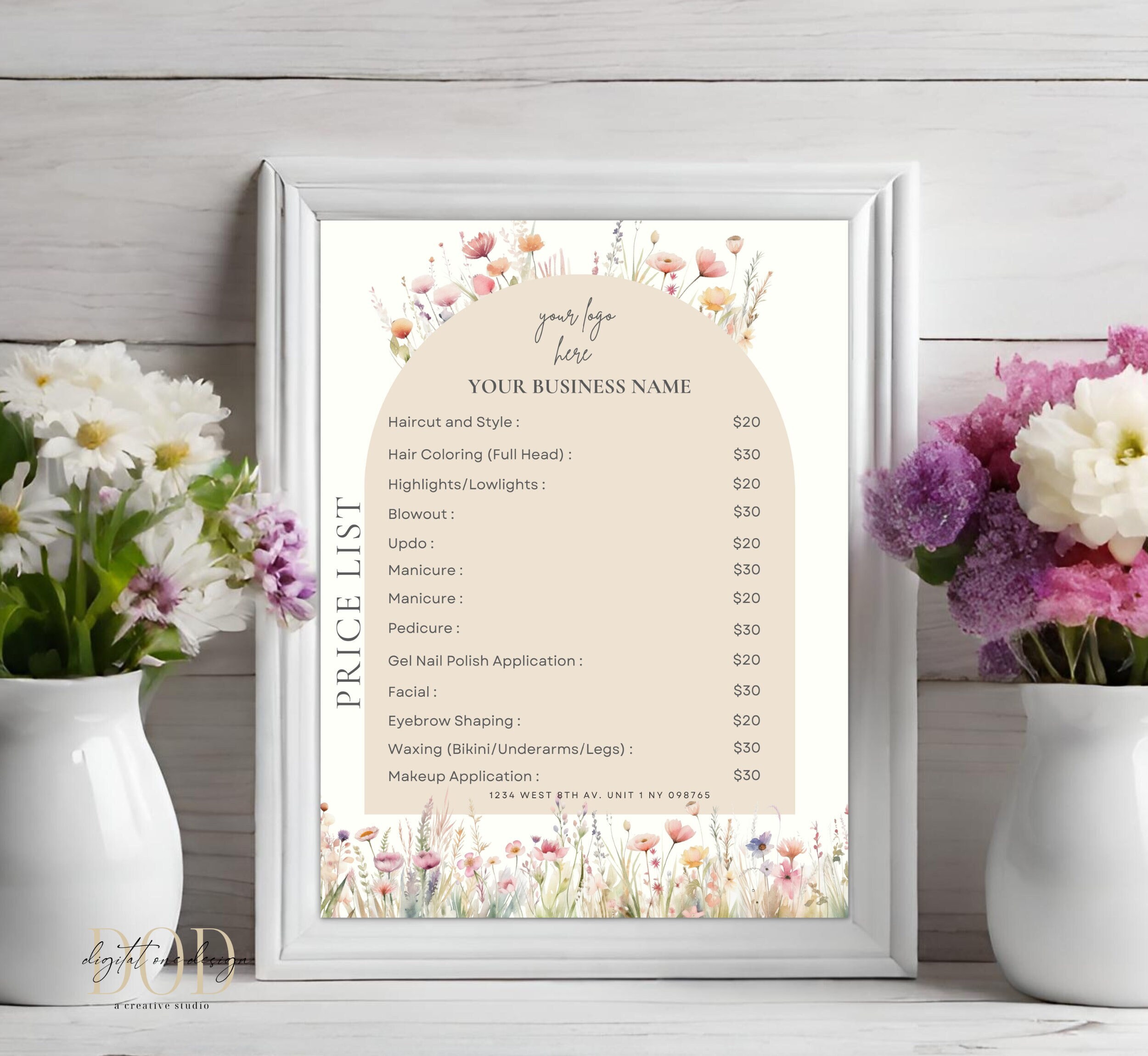 Modern Wild Floral Price List Template, Chic Menu Template for Small ...