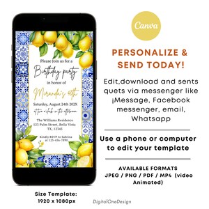 Italian Blue Citrus Lemon Party Invite, Blue Tile Amalfi Coast Design ...